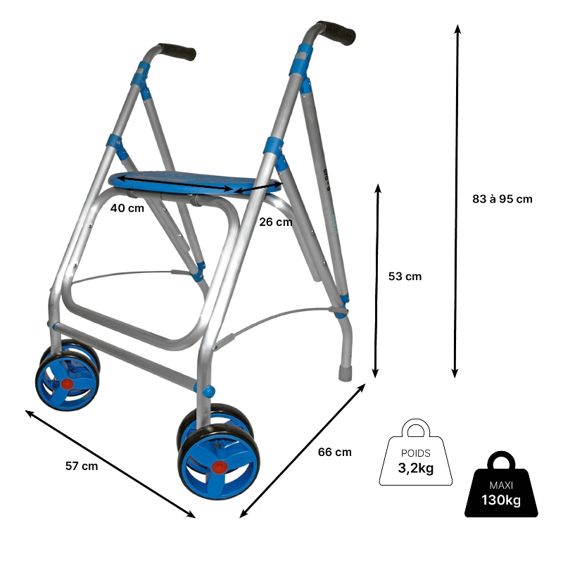 Rollator 2 roues pivotantes Ara D